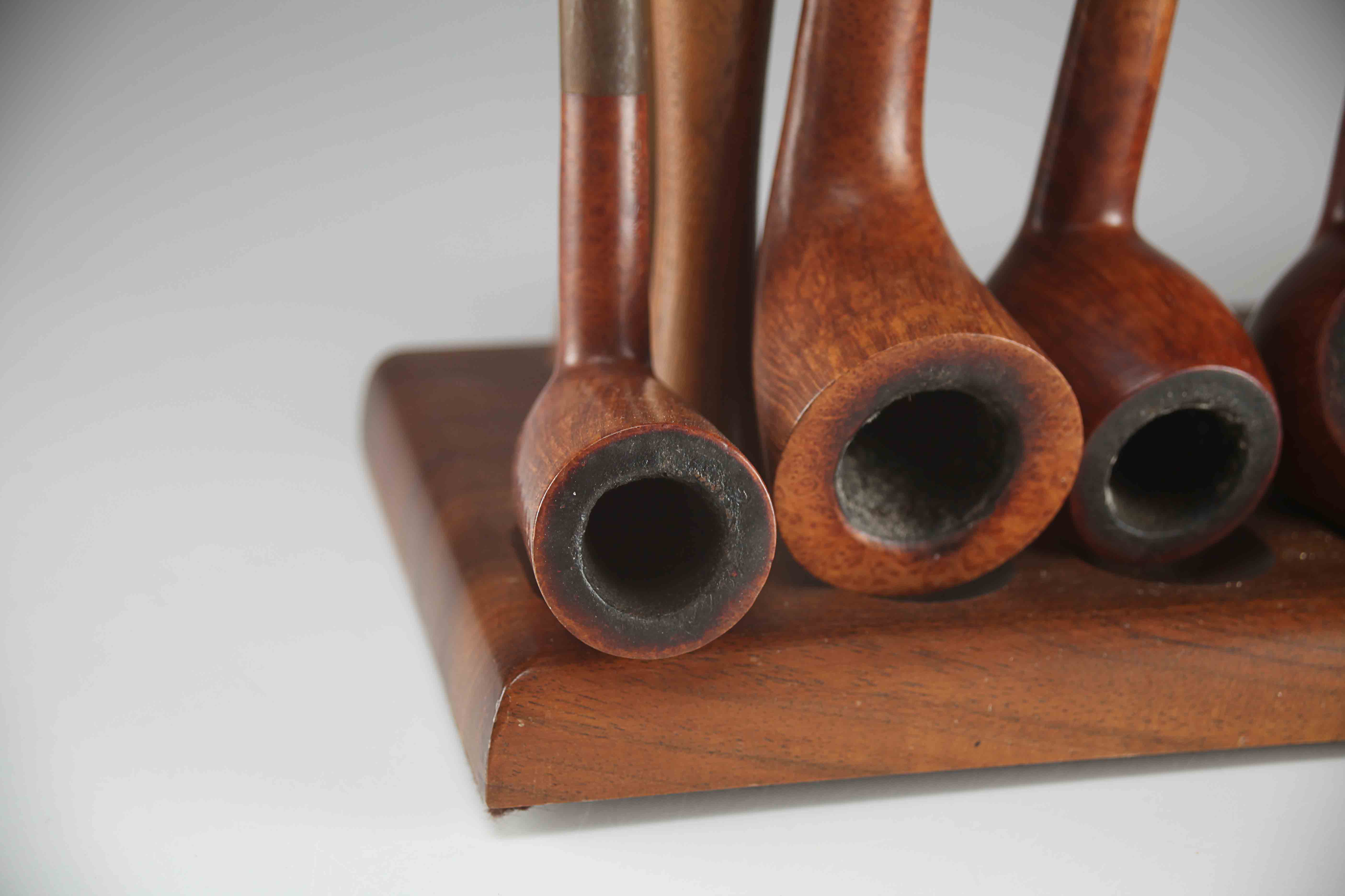 Handmade Genuine Walnut Vintage Pipe Holder and Pipes | EBTH