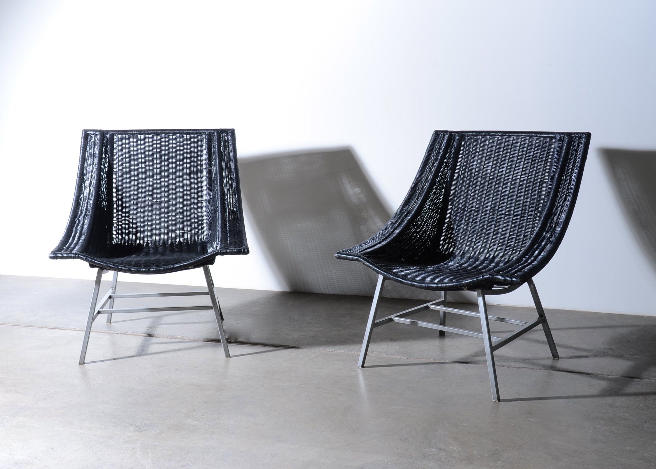 Vintage Black Wicker Lounge Chair Set With Steel Frame | EBTH