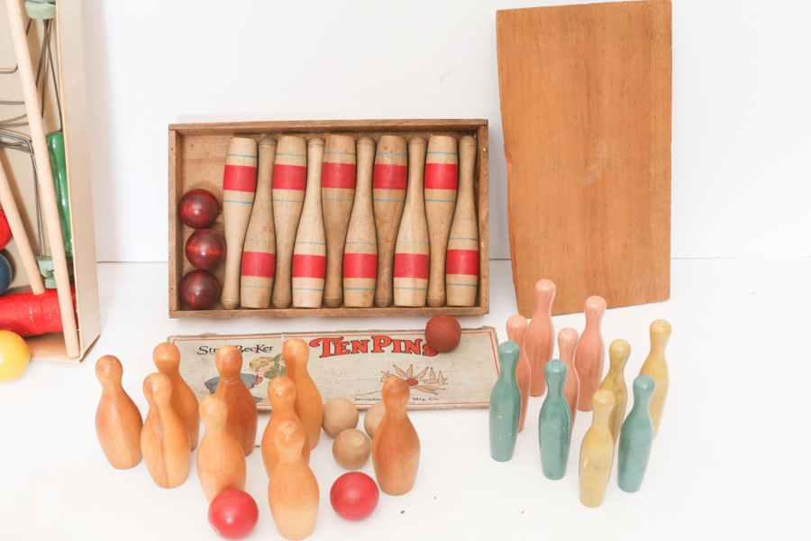 Vintage Wood Ten Pin Bowling Set & More | EBTH