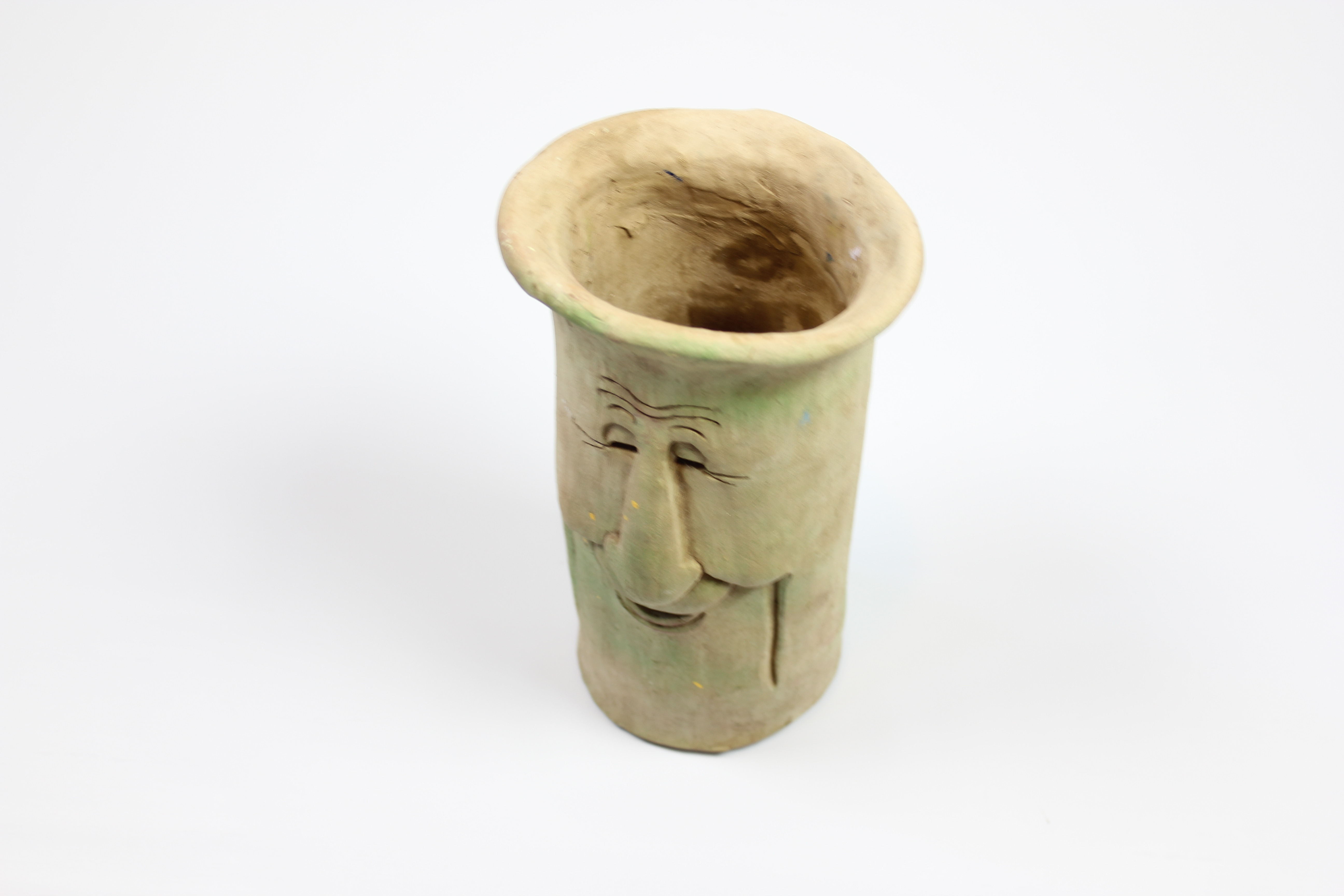 Original Sculpted Smiling Face Pottery Planter Signed | EBTH