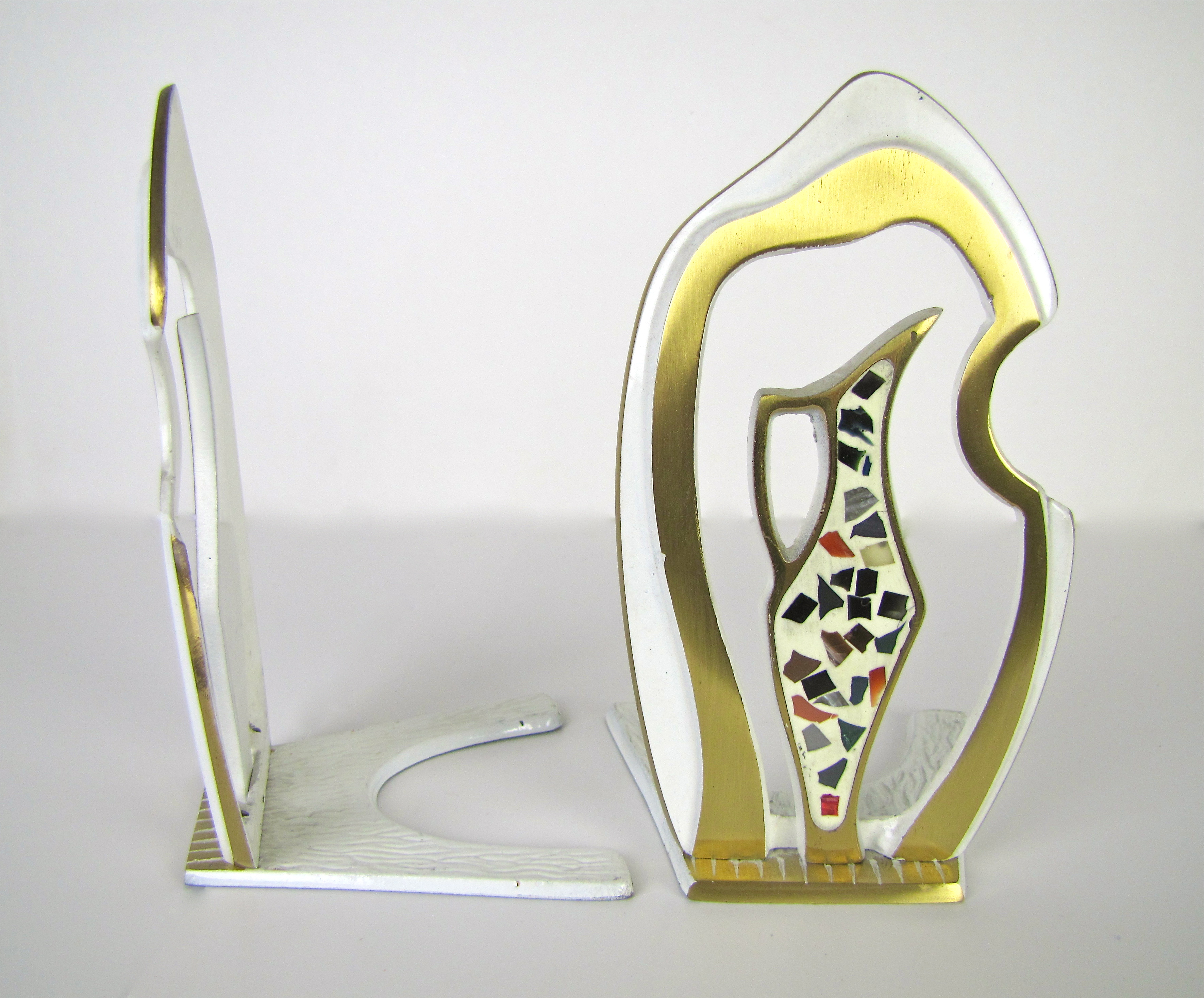Mid-Century Modern Enameled Brass Mosaic Israeli Bookends Marked | EBTH