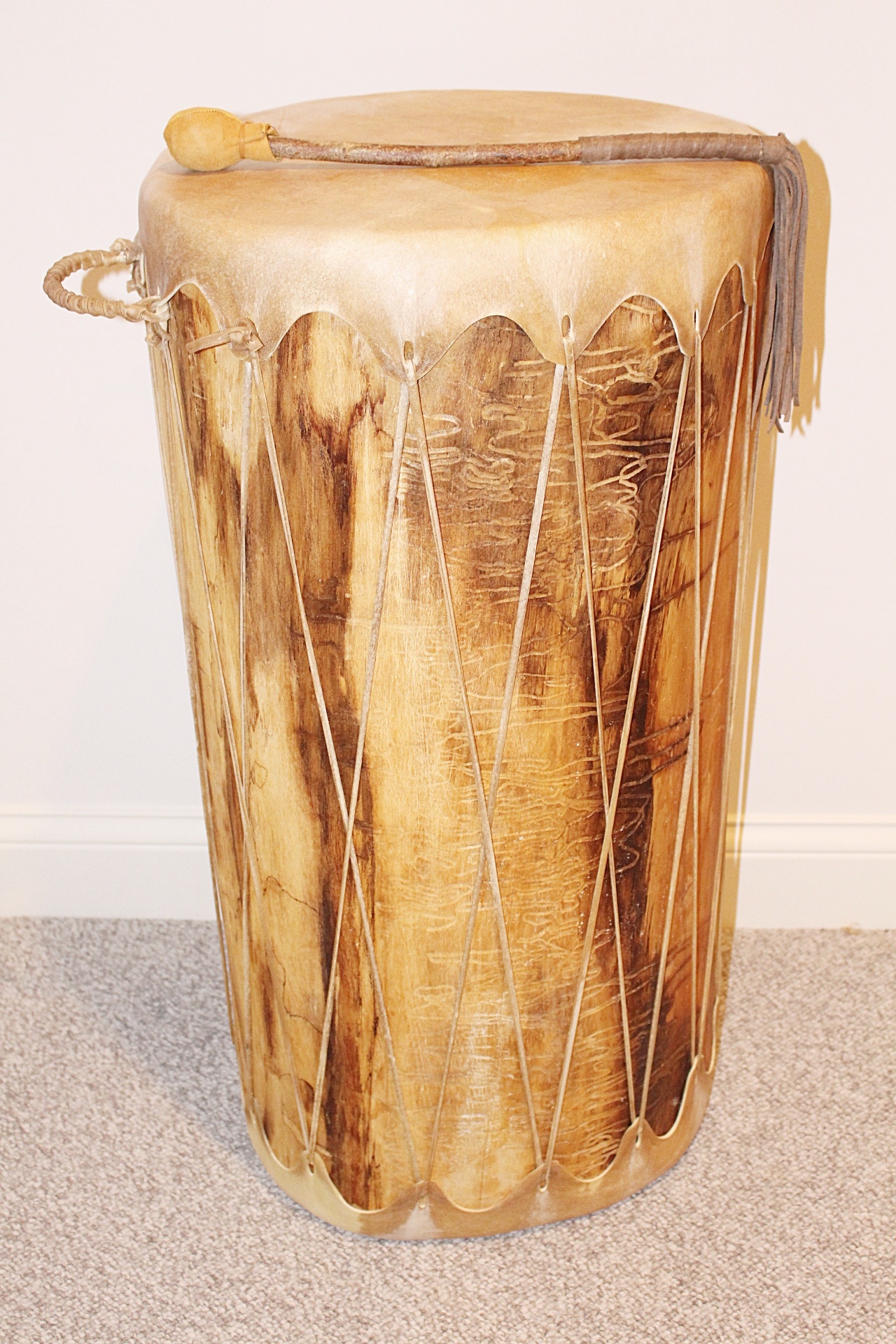 Large Native American Floor Drum and Drum Beater | EBTH