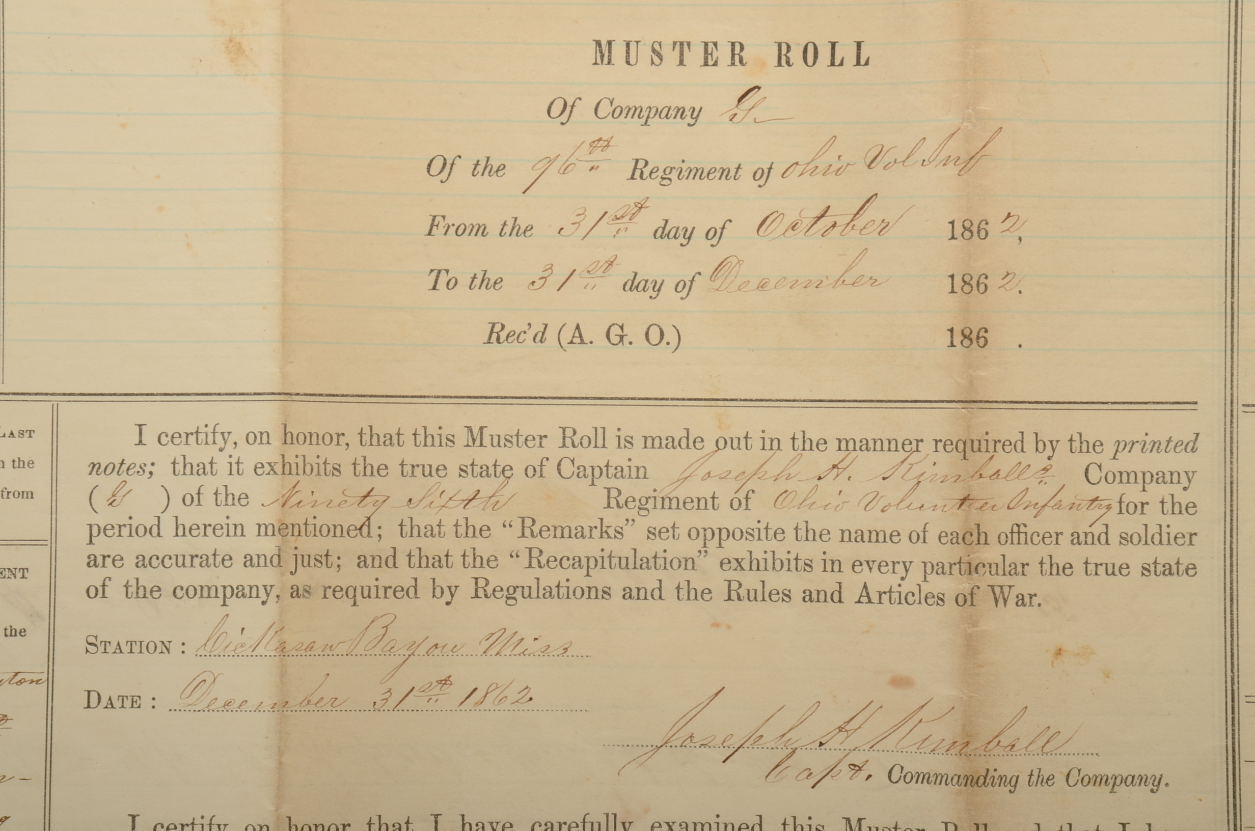 Original 1862 Civil War Muster Roll | EBTH