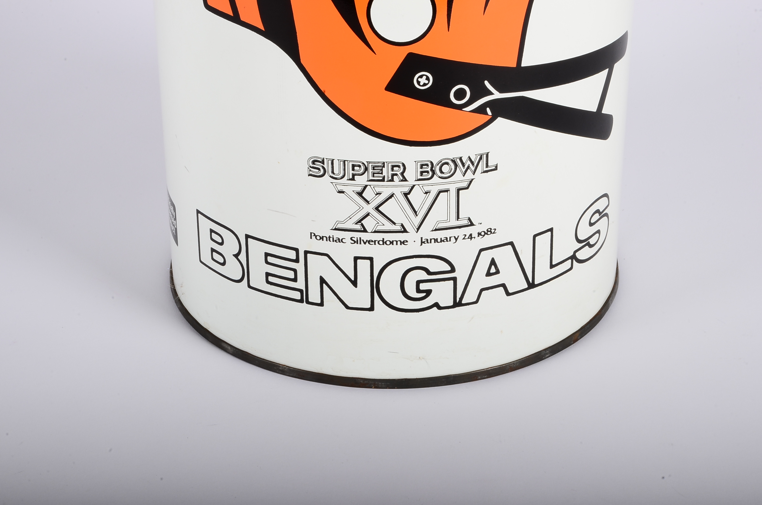 1981 Cincinnati Bengals Super Bowl XVI Metal Trash Can With Dates ...