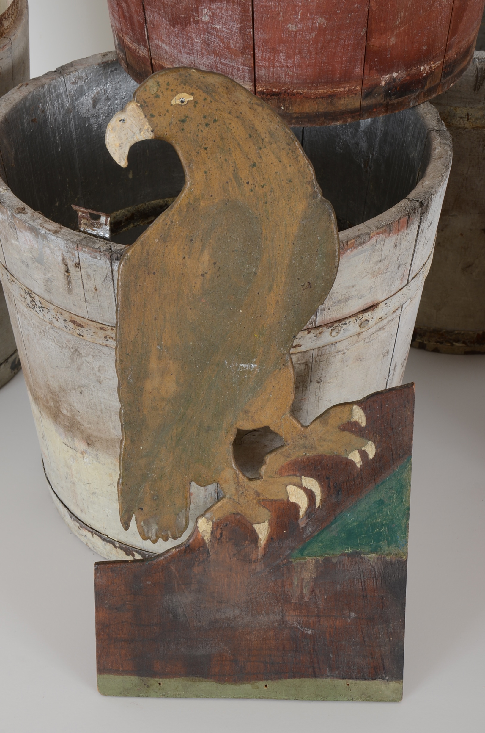 Collection of Five Primitive Wooden Stave Well Buckets | EBTH