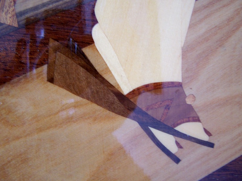 Vintage Wood Inlay Portrait of Woman with Mirror | EBTH