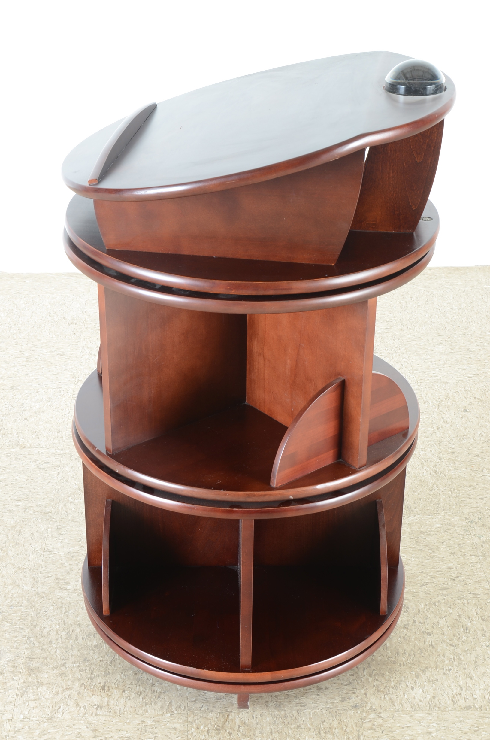 Levenger Mahogany Veneer Carousel Book Case | EBTH