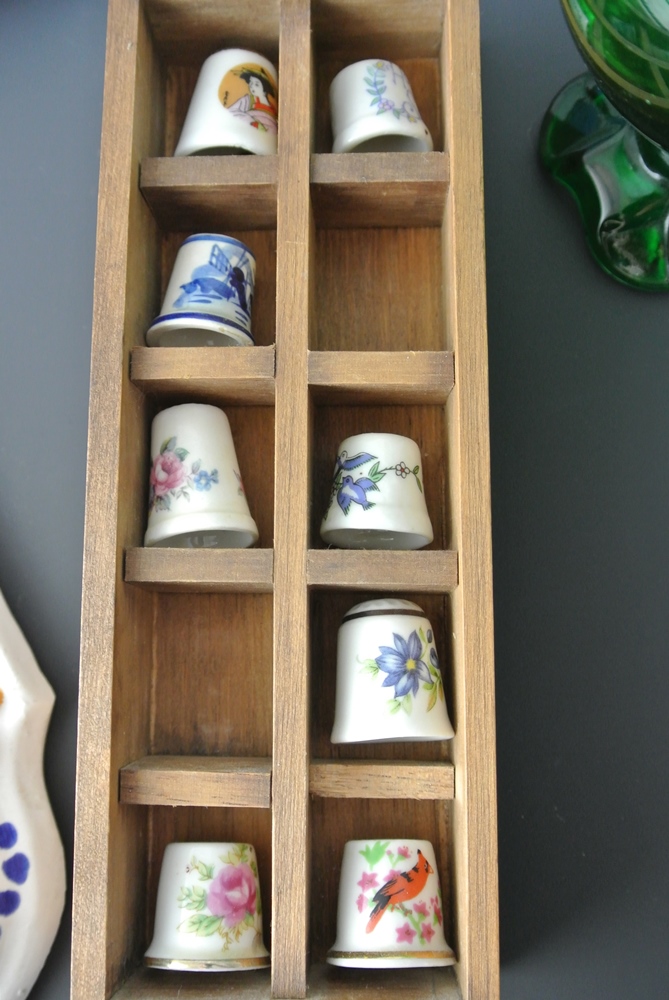 Stained Glass, Thimbles in Display Rack and Holy Water Font | EBTH