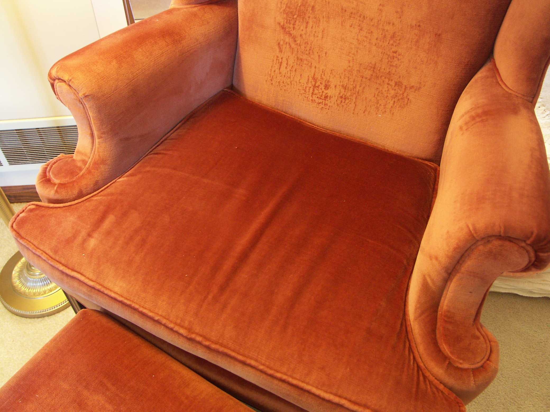 Mid-20th Century Rust Wingback Chair and Ottoman | EBTH