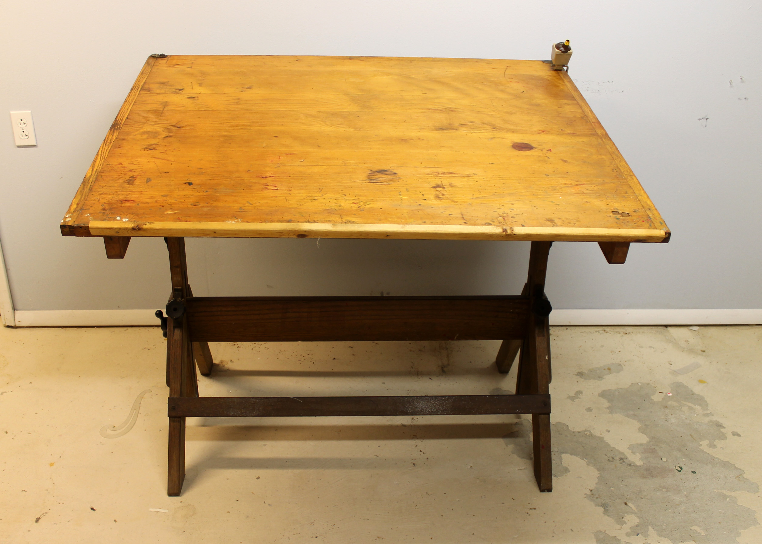 Mid-Century American Industrial Oak Drafting Table By Hamilton | EBTH