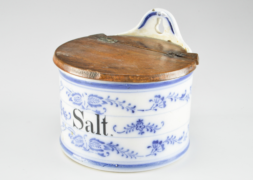 Blue and White Stoneware Salt Box | EBTH