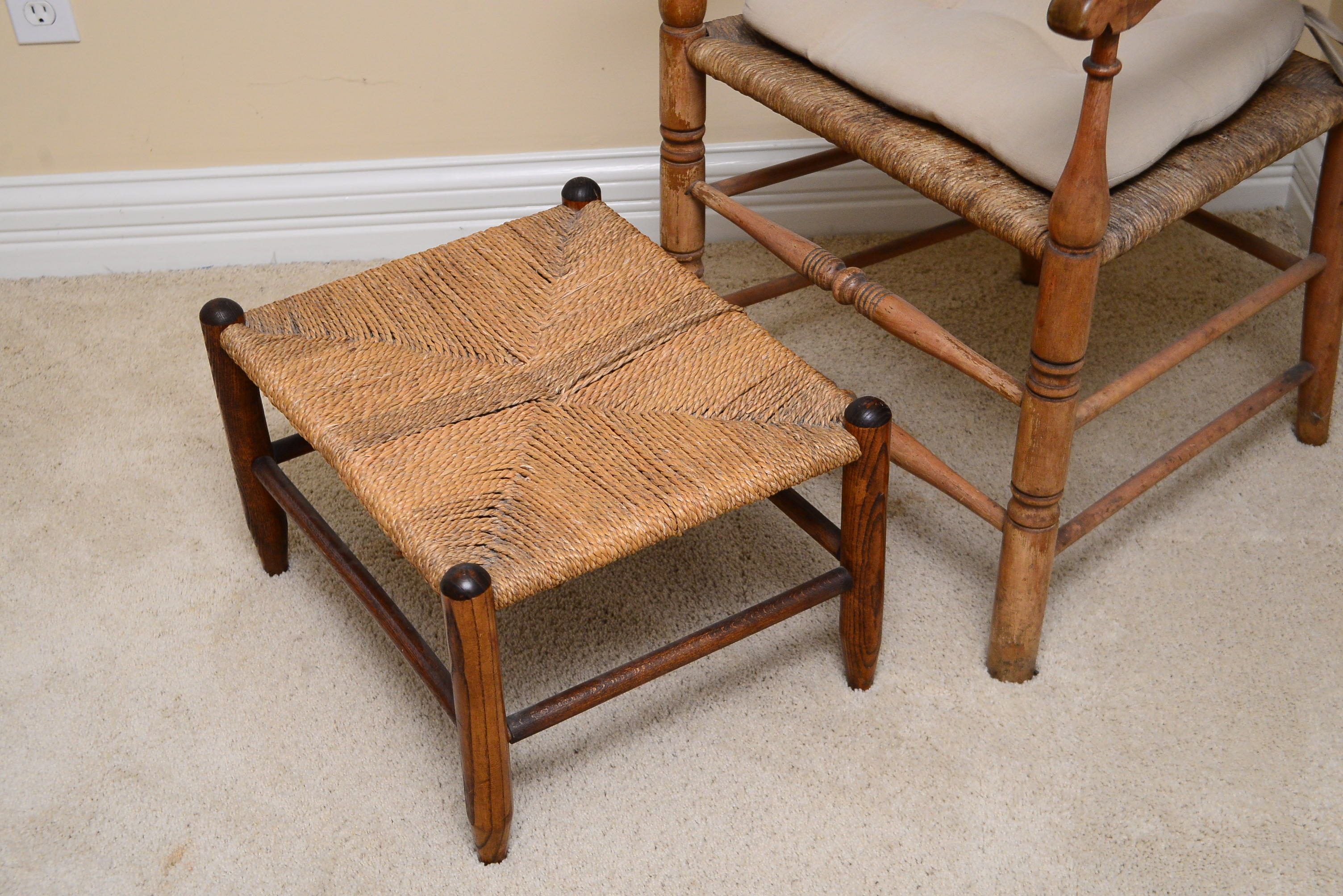 Ladder Back Chair and Rush Footstool | EBTH