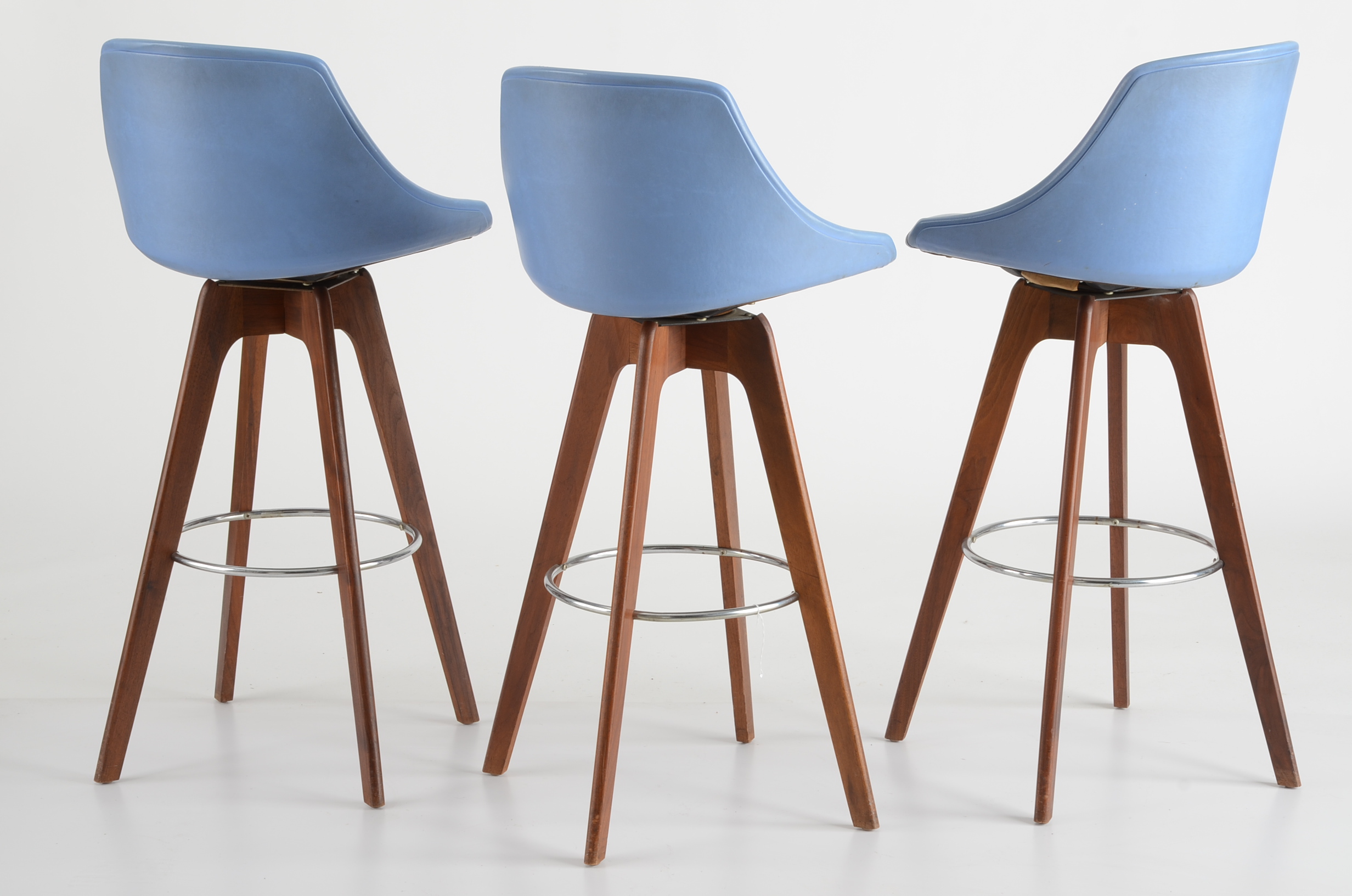 Three Blue Teak High Top Swivel Chairs | EBTH
