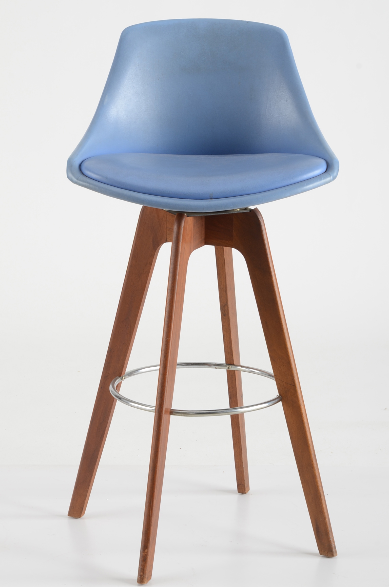 Three Blue Teak High Top Swivel Chairs | EBTH