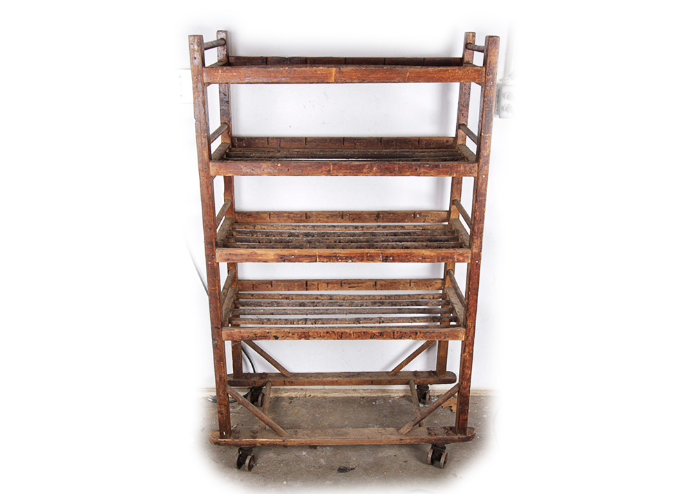 Antique Rustic Wooden Rolling Baker's Rack | EBTH