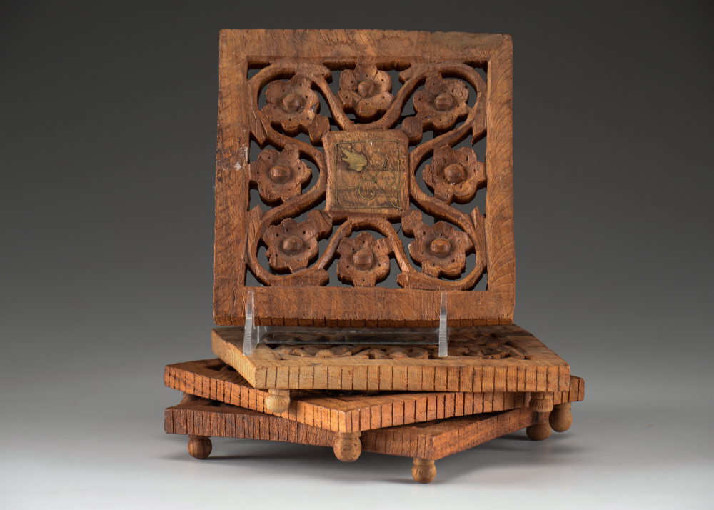 Four Hand-Carved Vintage Wooden Trivets | EBTH