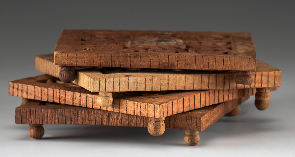 Four Hand-Carved Vintage Wooden Trivets | EBTH