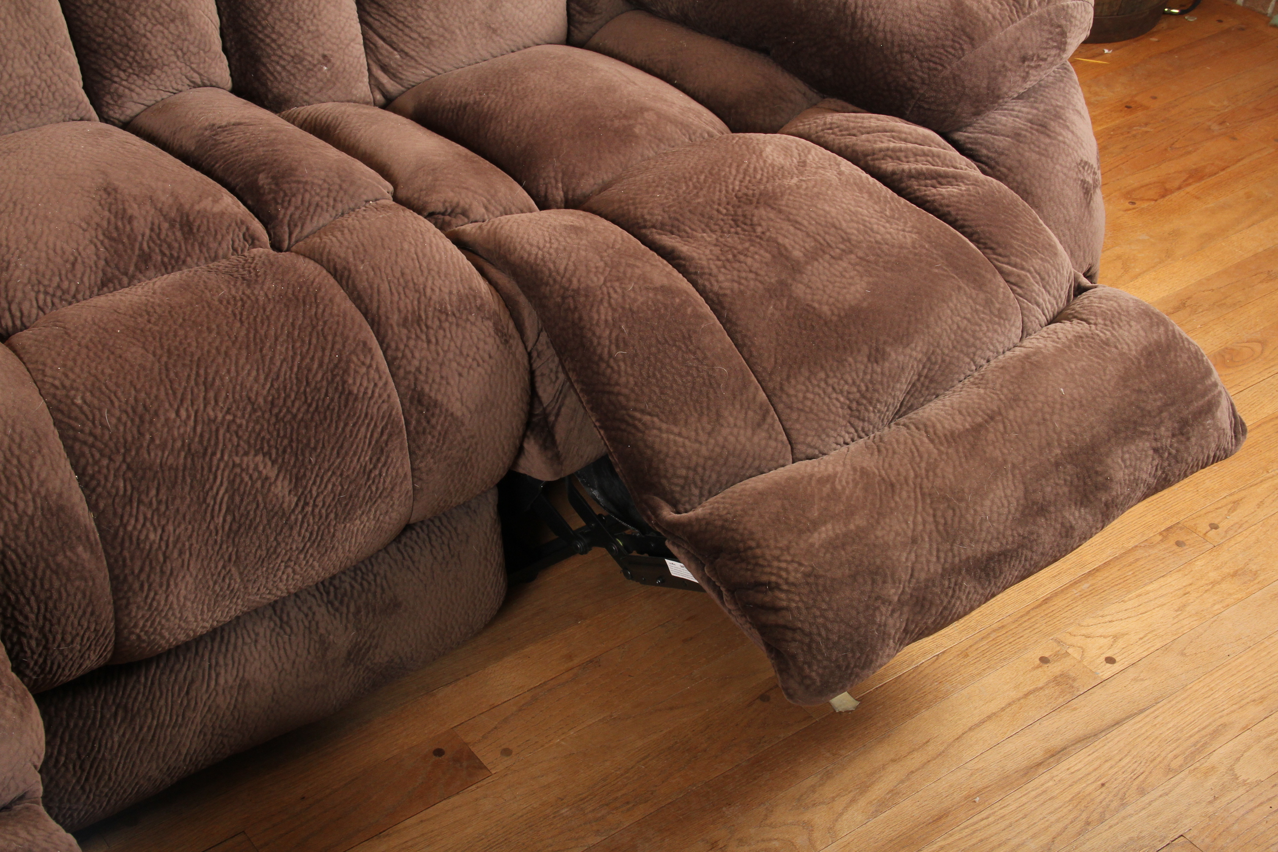 Overstuffed Brown Plush Microfiber Reclining Sofa | EBTH