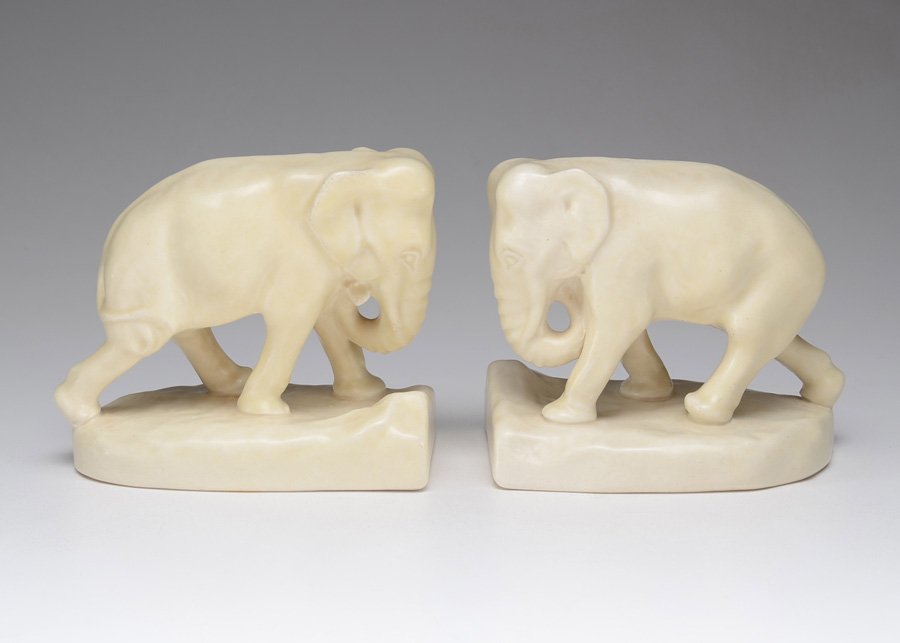 1929 Rookwood Ivory Glazed Elephant Bookends | EBTH
