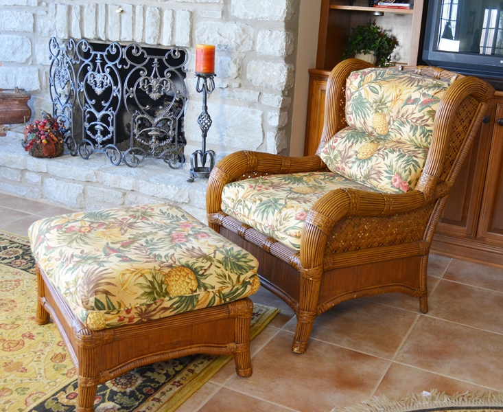 Indoor Natural Wicker Wing Chair and Ottoman by Lane Venture | EBTH