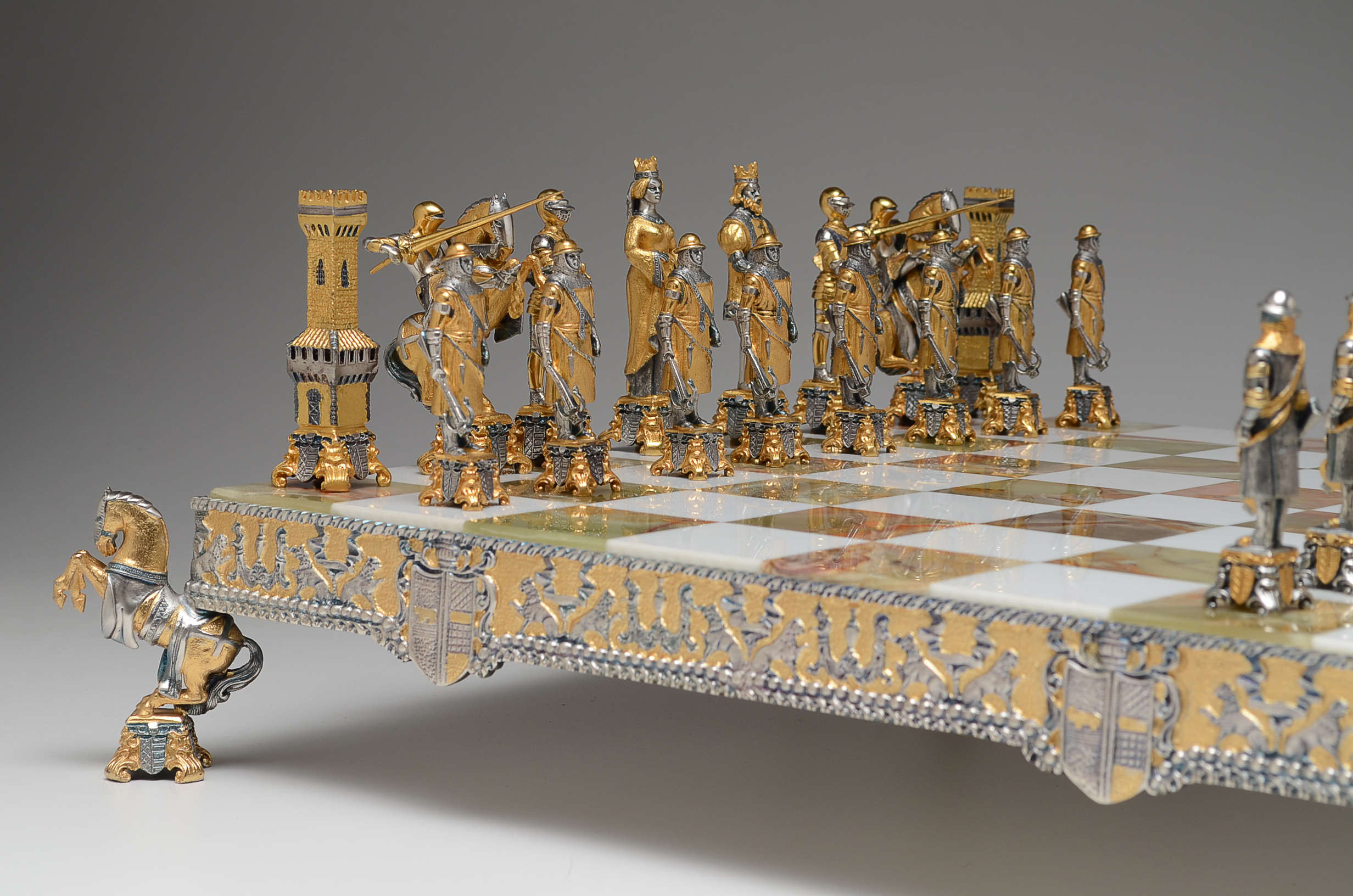 Piero Benzoni Medieval 24K Gold and Silver Plate Chess Set | EBTH