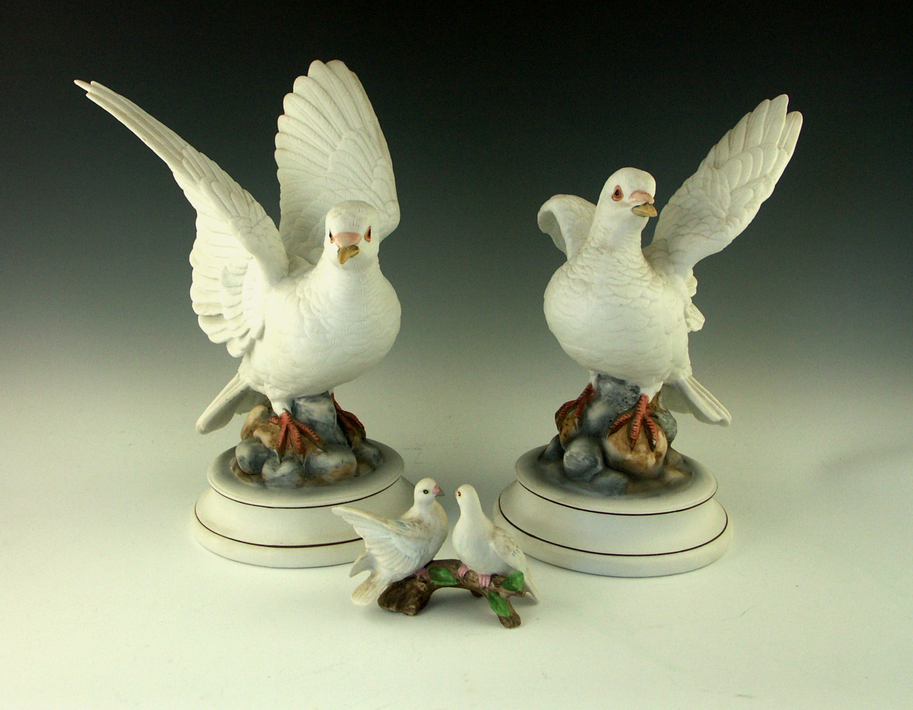 Lot of Three Hand Painted Porcelain White Dove Figurines | EBTH