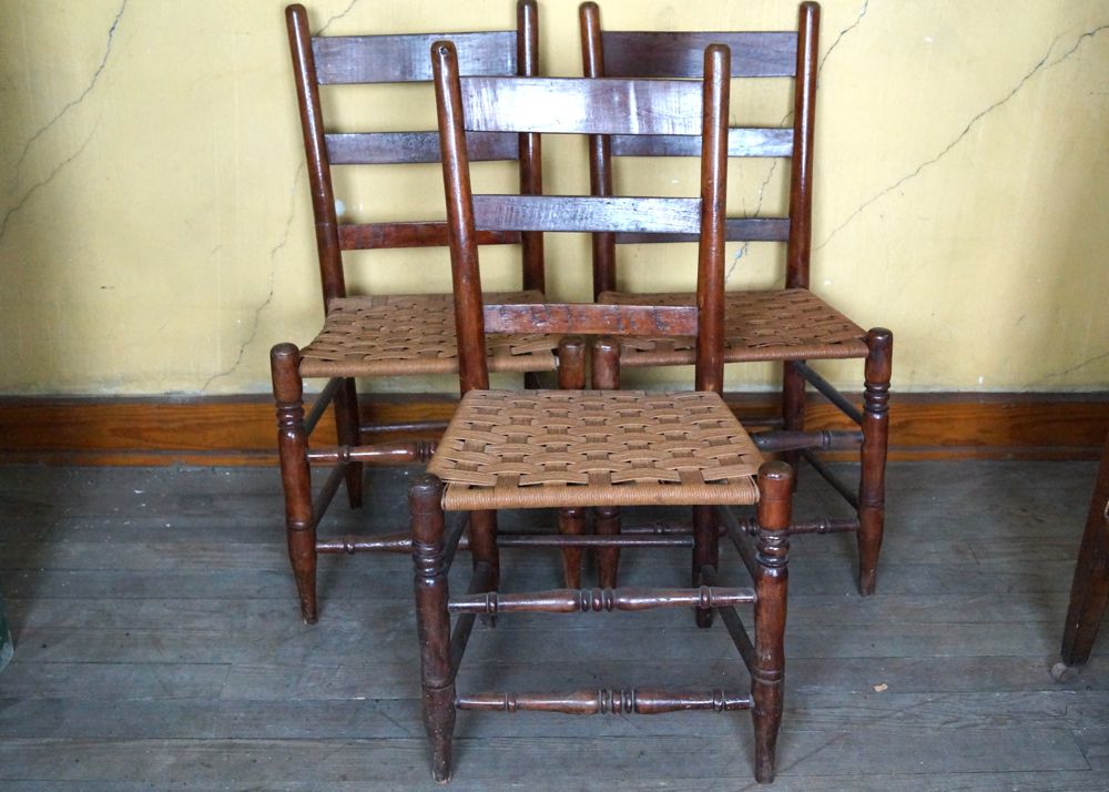 Trio of Vintage Ladder Back Chairs with Checkerboard Woven Seats | EBTH