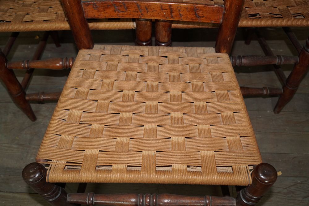 Trio of Vintage Ladder Back Chairs with Checkerboard Woven Seats | EBTH