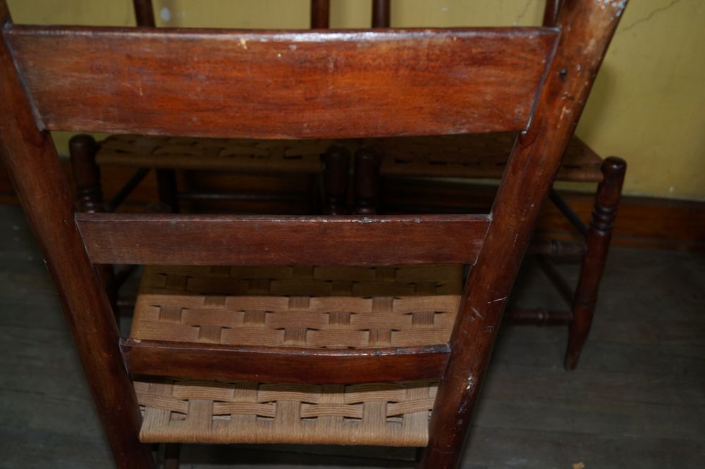 Trio of Vintage Ladder Back Chairs with Checkerboard Woven Seats | EBTH