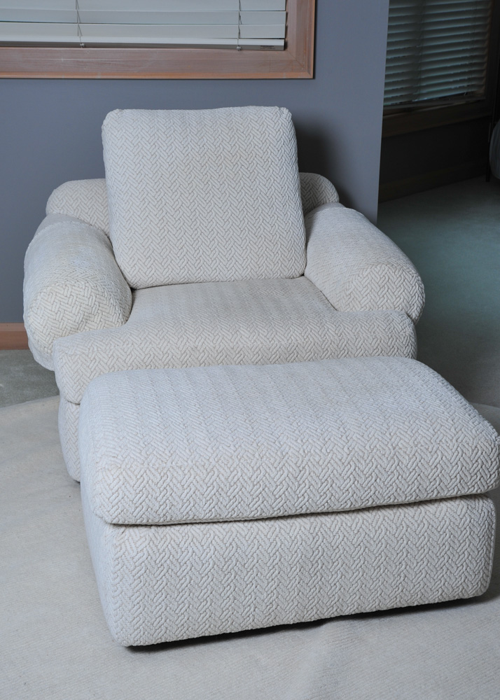 Overstuffed Arm Chair and Ottoman | EBTH