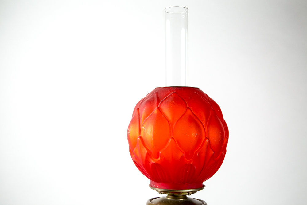Vintage Standing Lamp with Red Frosted Glass Globe | EBTH