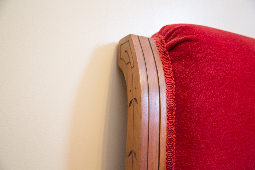 Walnut and Red Velvet Corner Chair | EBTH