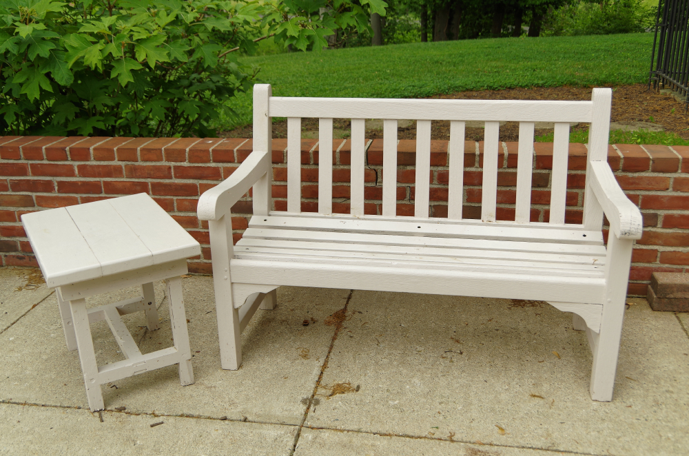 Wooden Patio Bench and Side Table with White Painted Finish | EBTH