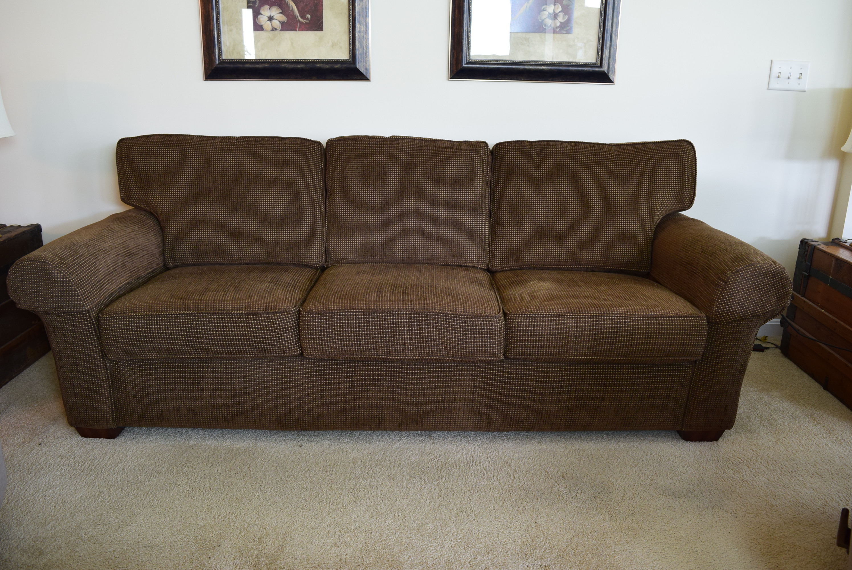 Flexsteel Chocolate Brown Six Cushion Chenille Sofa | EBTH
