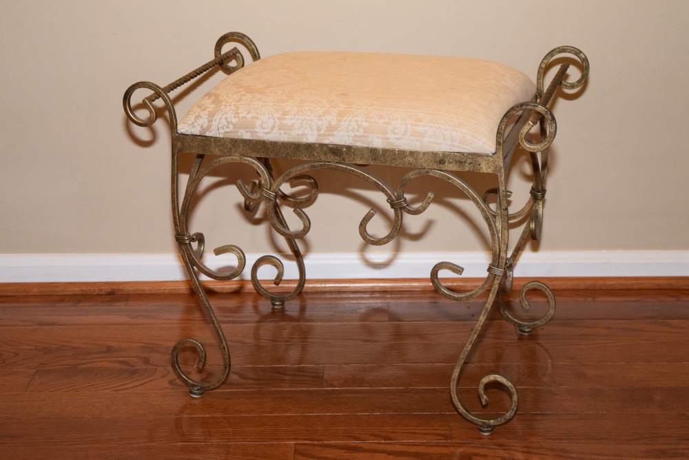Scrolled Metal Vanity Bench with Upholstered Seat | EBTH