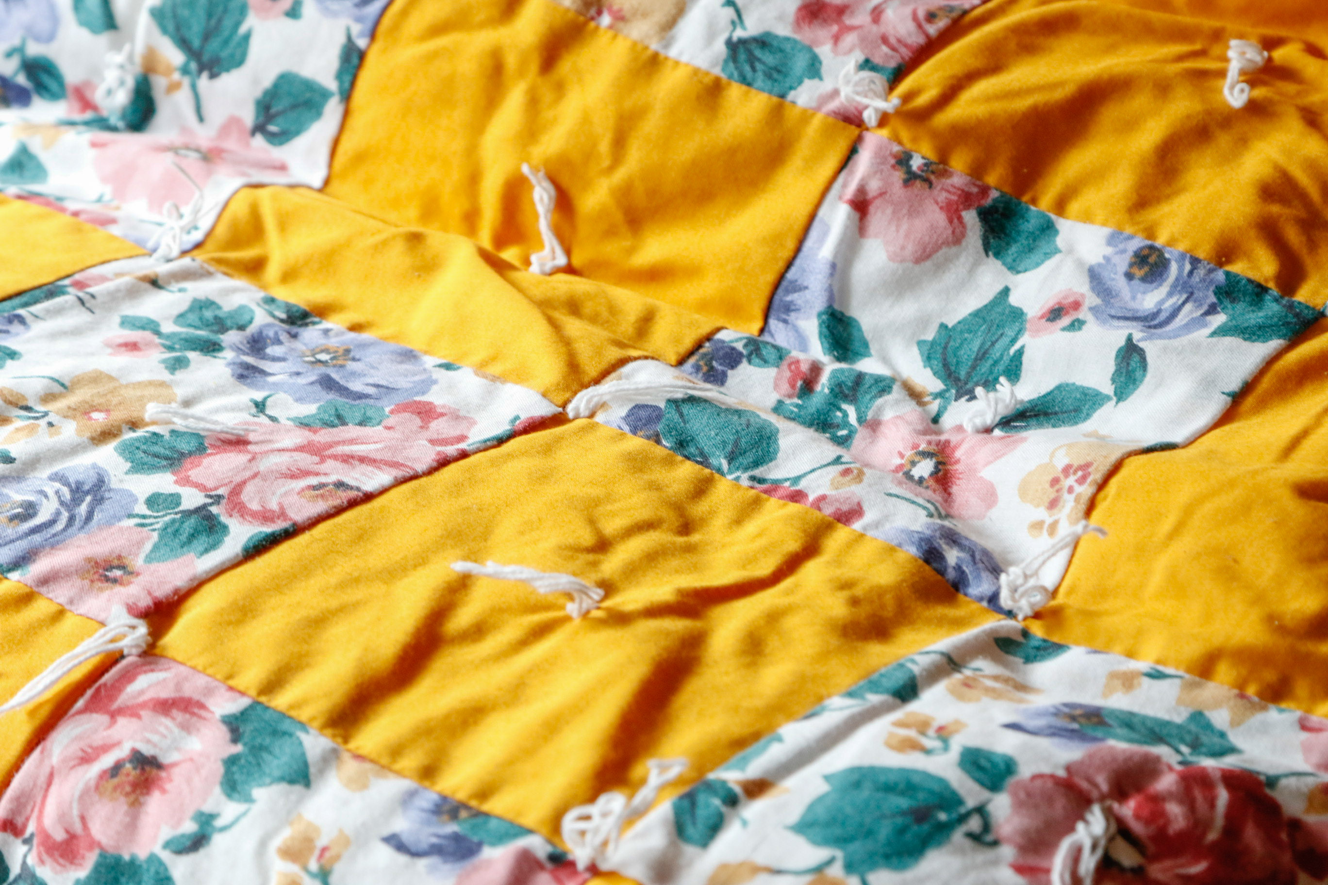 Two Vintage Handmade Mustard Yellow Quilts | EBTH