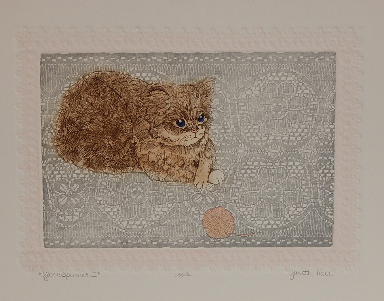 Pair of Judith Hall Hand Colored Etchings - Kittens | EBTH