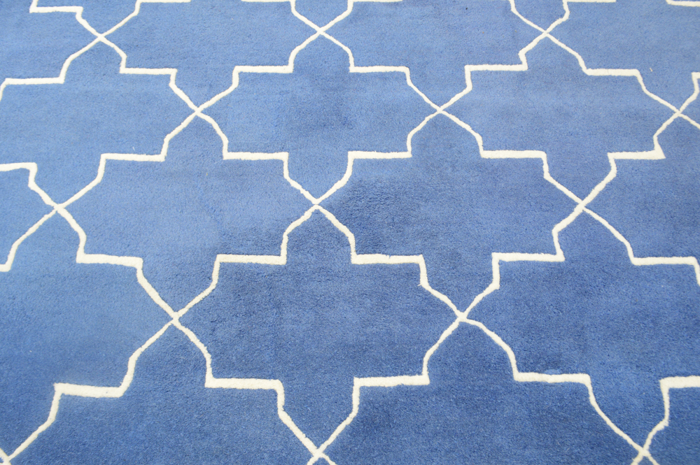 Large Blue and White Wool Area Rug | EBTH