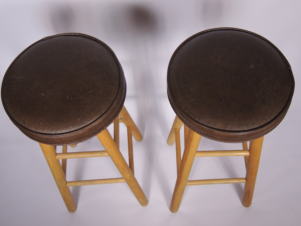 Two Wooden Stools with Padded Seats | EBTH
