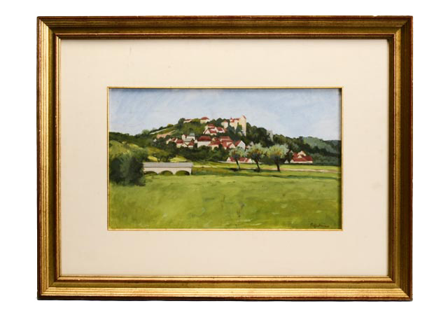 "Hillside with Buildings #1" by John Hauser Original Watercolor | EBTH