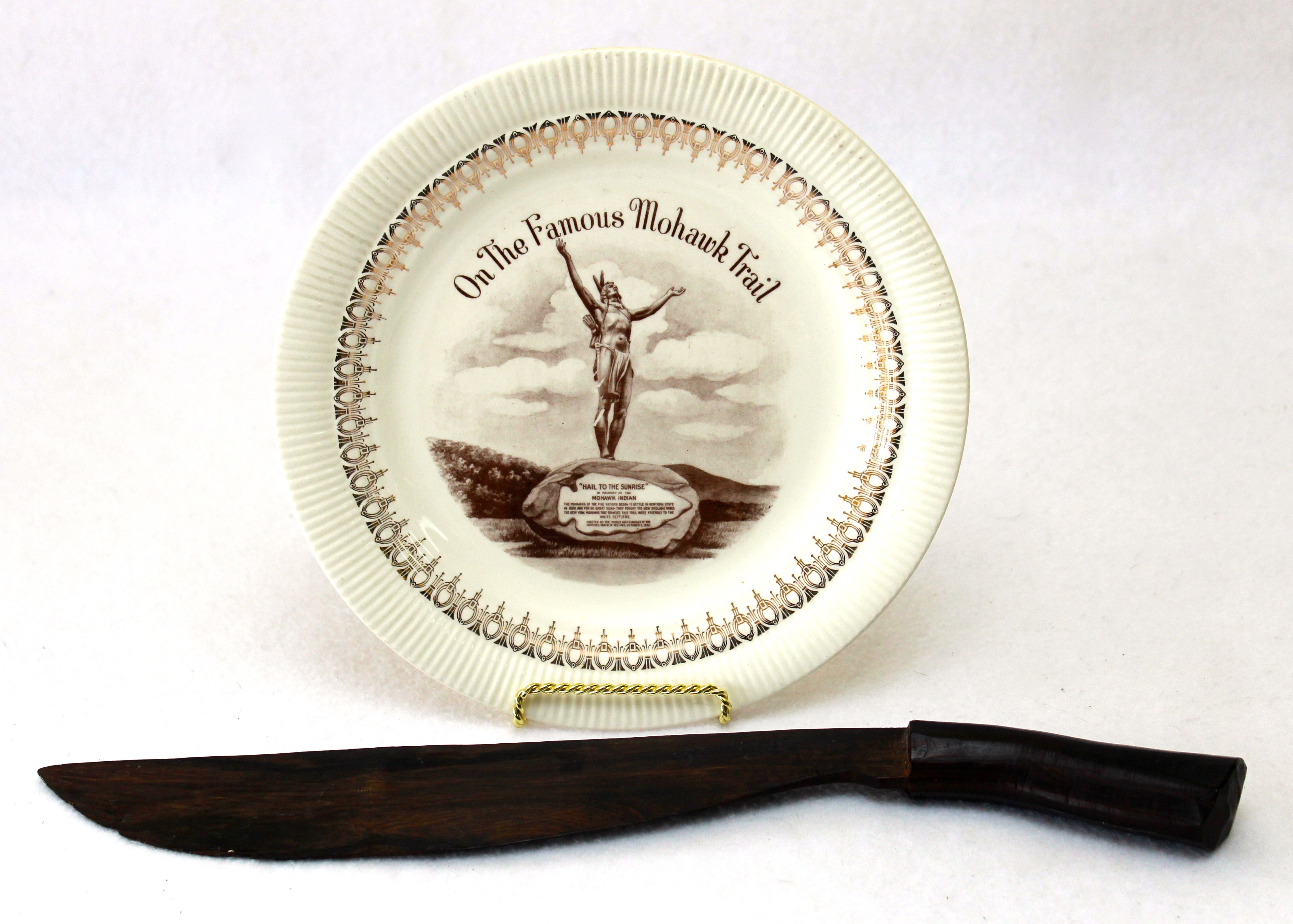 "On the Famous Mohawk Trail" Plate with Carved Wood Machete | EBTH