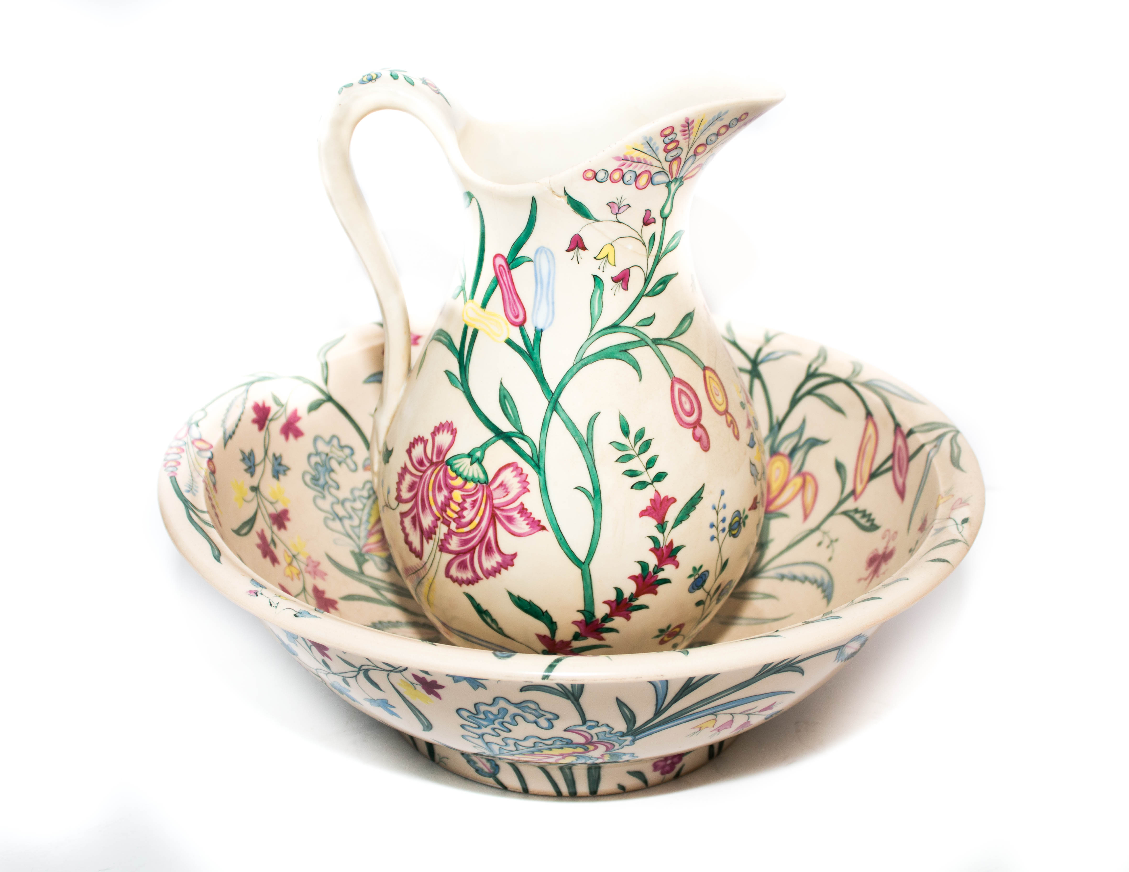 Ceramic Floral PItcher and Bowl | EBTH