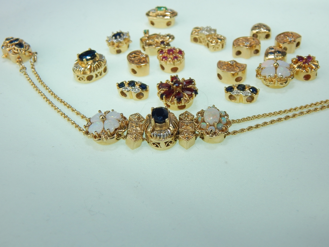 14K Gold and Diamond Multi Gemstone Slide Charm Bracelet | EBTH