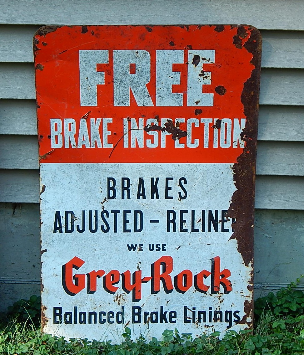 Vintage Grey Rock Brake Lining Advertising Metal Sign | EBTH