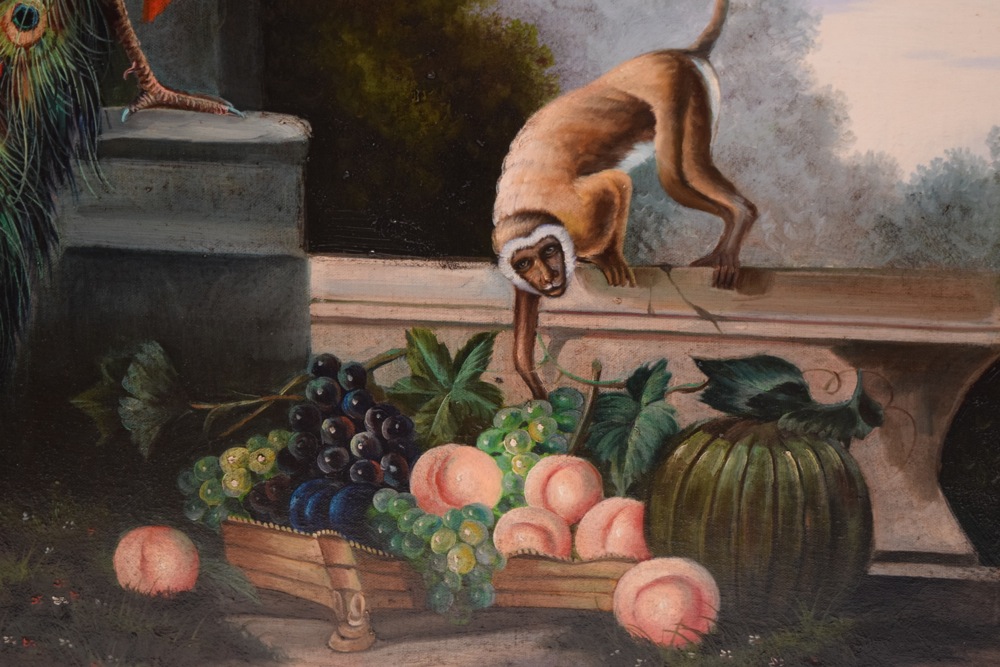 Original Oil Painting of Peacocks with Monkey | EBTH