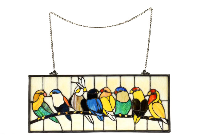 Stained Glass Row of Birds Hanging Panel | EBTH