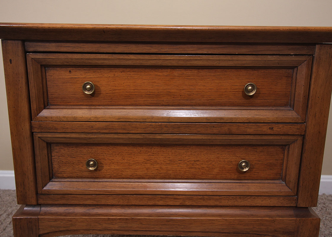 Dark Walnut Nightstand with Stone Inlay | EBTH