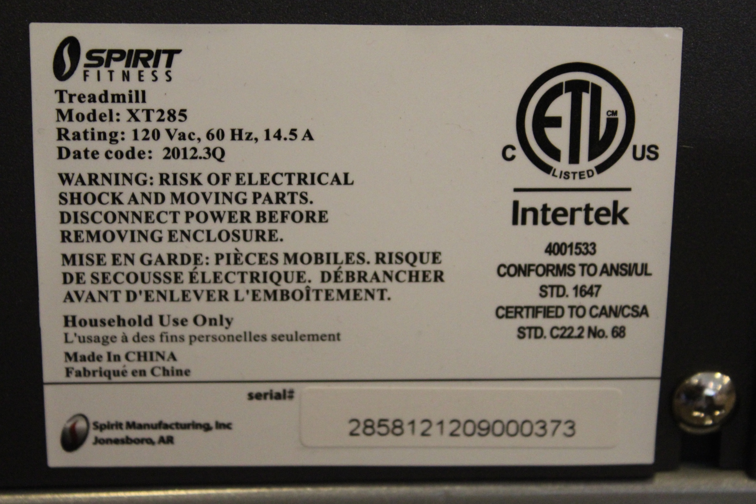 Spirit Fitness XT285 Treadmill | EBTH