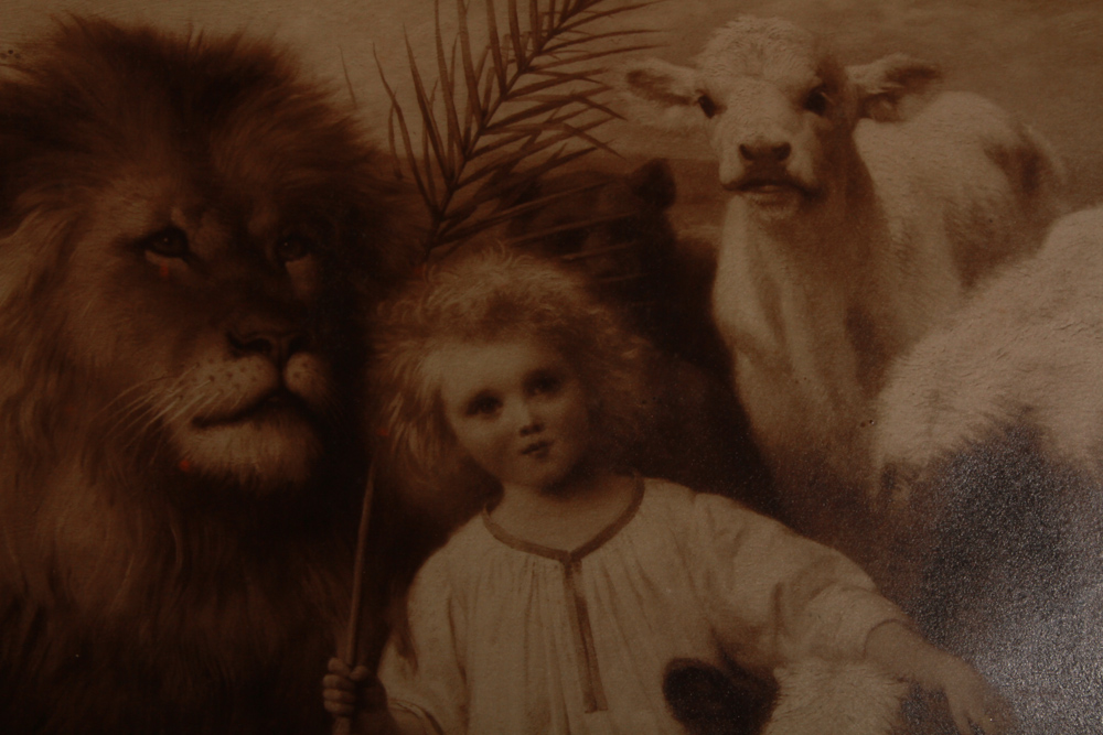 Antique William Strutt Collotype "Peace" Lion and Lamb | EBTH