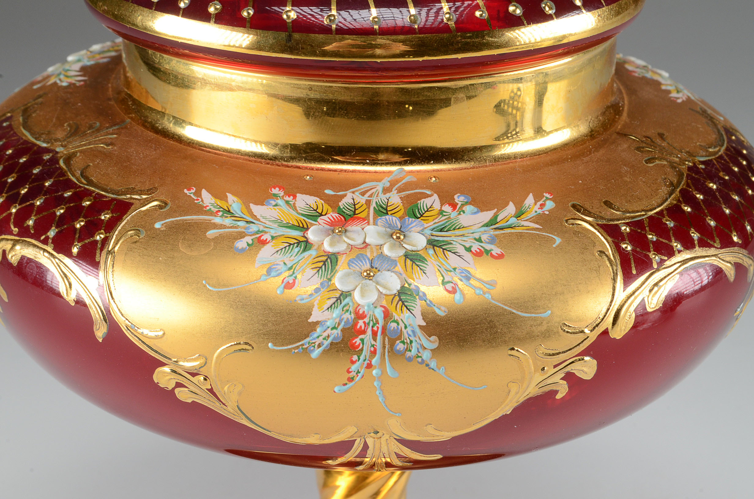 Ruby Red Venetian Glass Pedestal Compote With Lid | EBTH